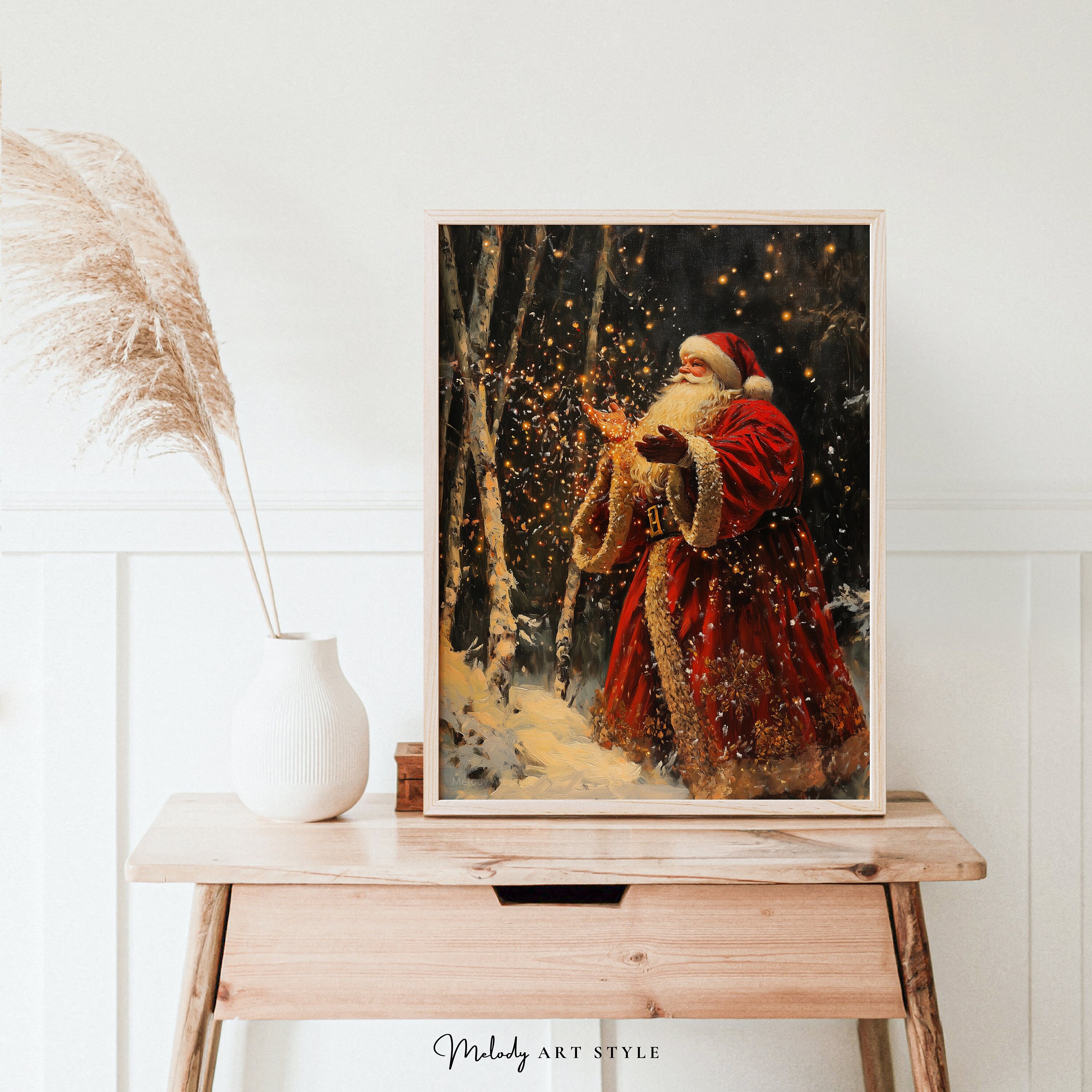 Magical Santa Claus in the Forest Wall Art Enchanted Christmas Oil ...