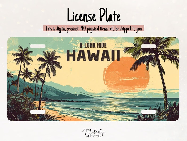 Hawaii License Plate PNG Sublimation Design 12 by 6 Inch, Retro USA Car ...