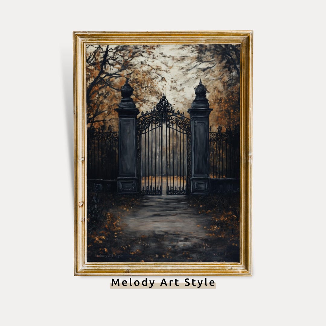 Gothic Haunted Gate Wall Art Printable | Spooky Halloween Forest Path ...