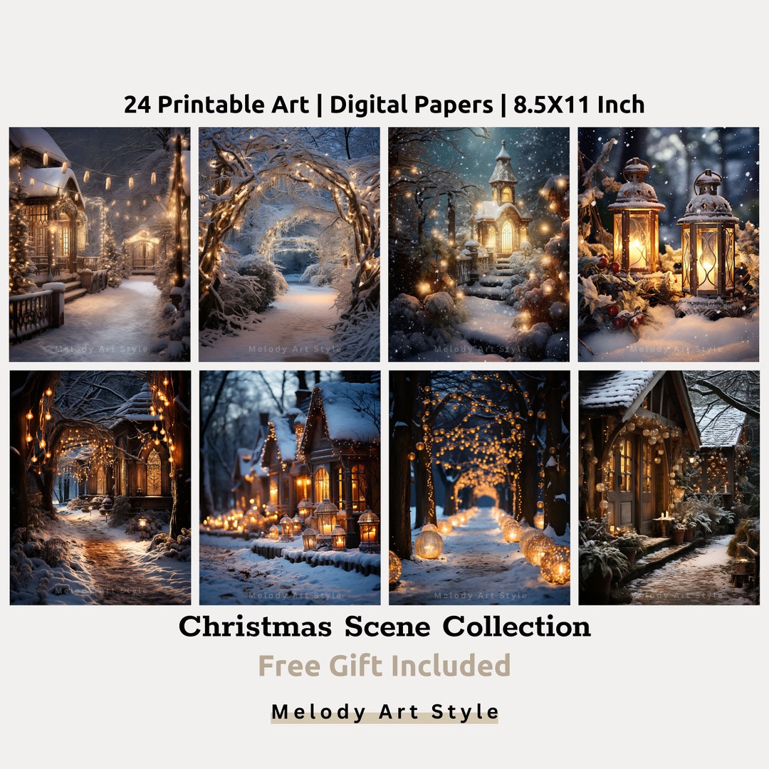 Christmas Village Printable Art, Holiday Junk Journal, Christmas ...