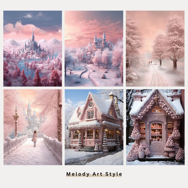 Pink Winter Wonderland Printable Art, Christmas Paper Set, Pink ...