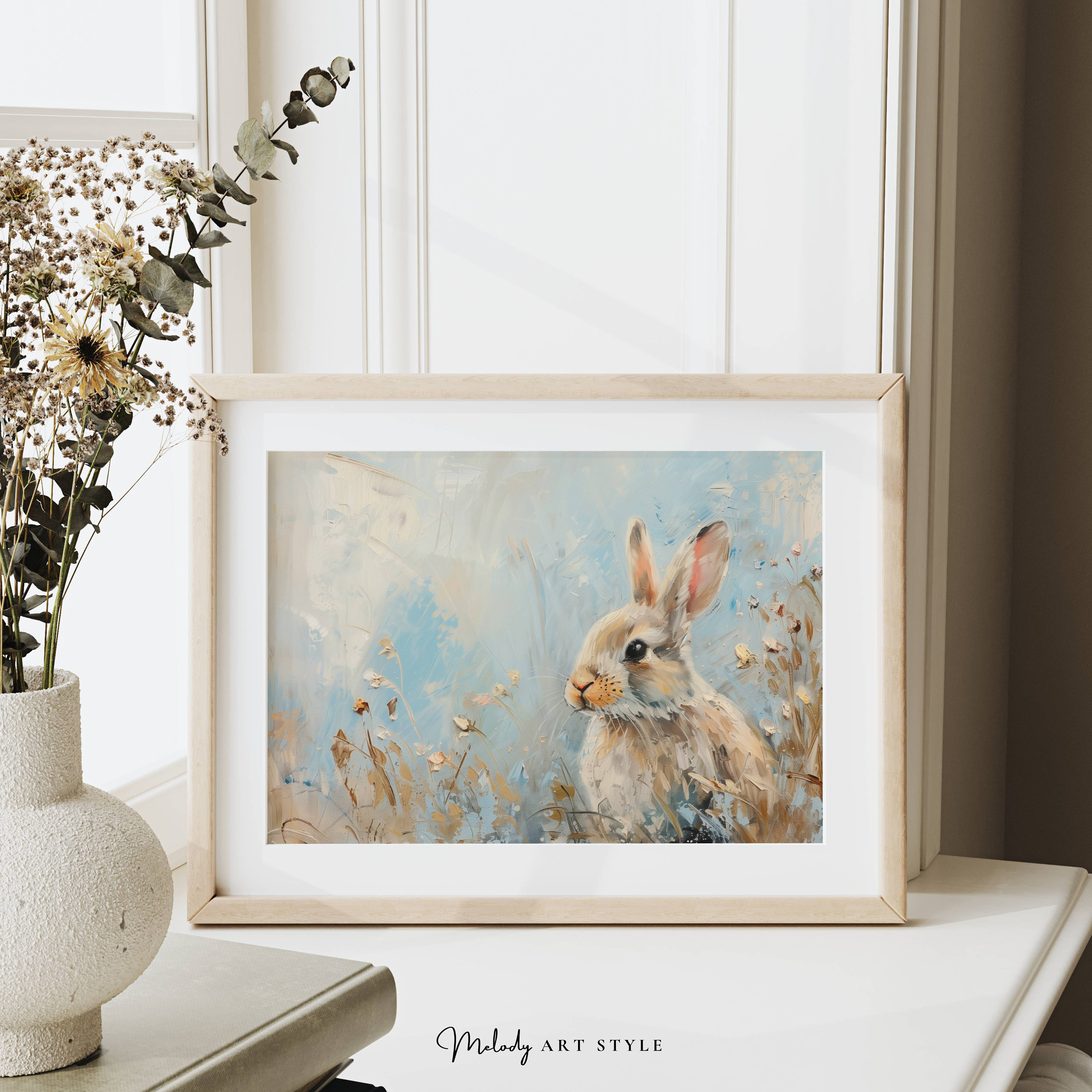 Bunny in Wildflower Meadow Flowers Oil Painting Print Spring Pastel ...