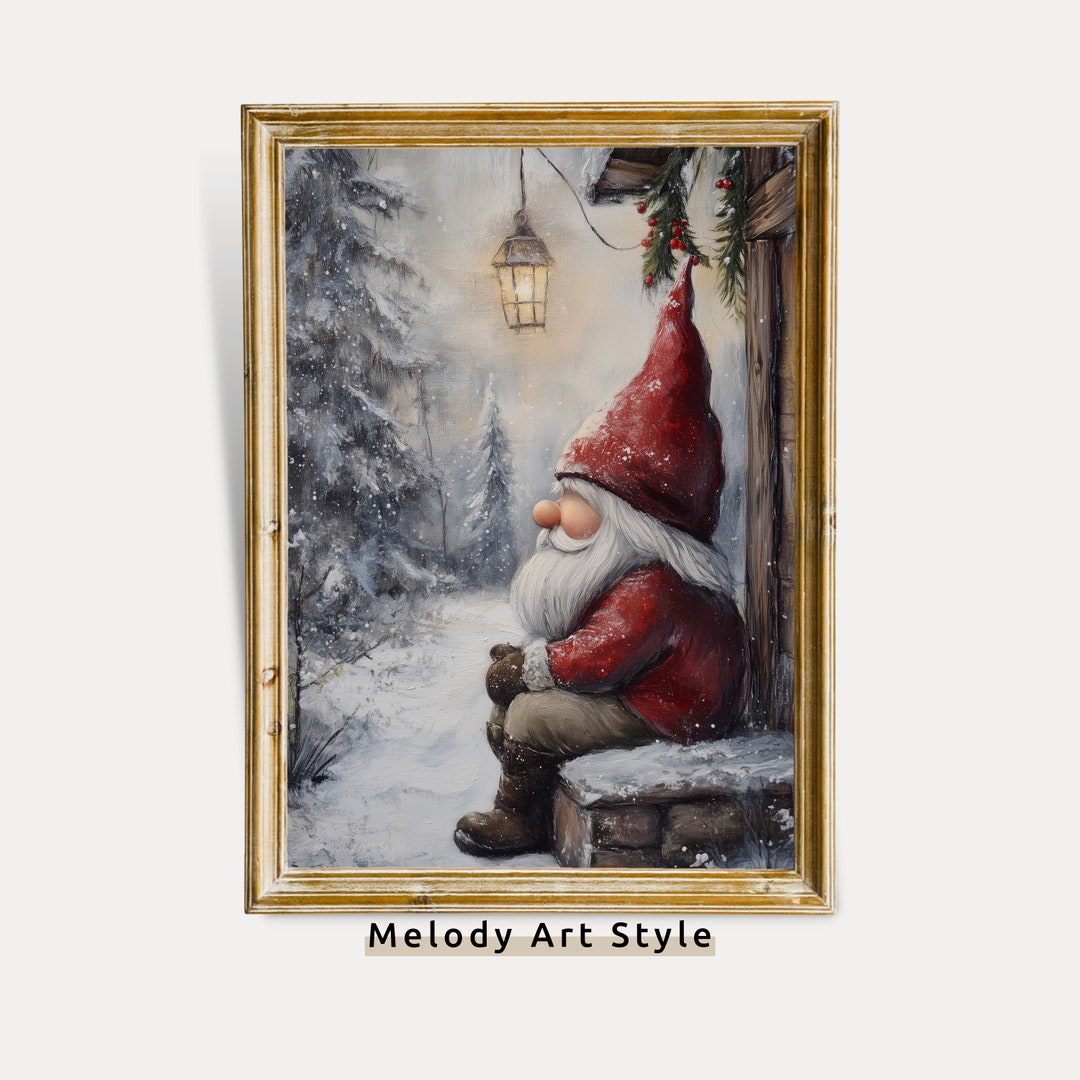 Cozy Winter Gnome Wall Art | Gnome by Snowy Cabin Printable | Christmas ...