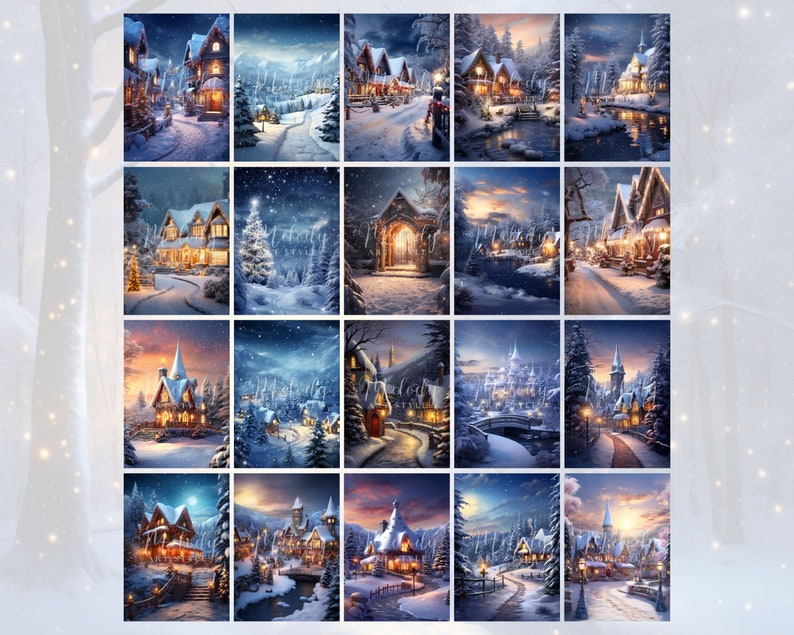 Christmas Village Print, Digital Paper Bundle, Winter Village Junk ...