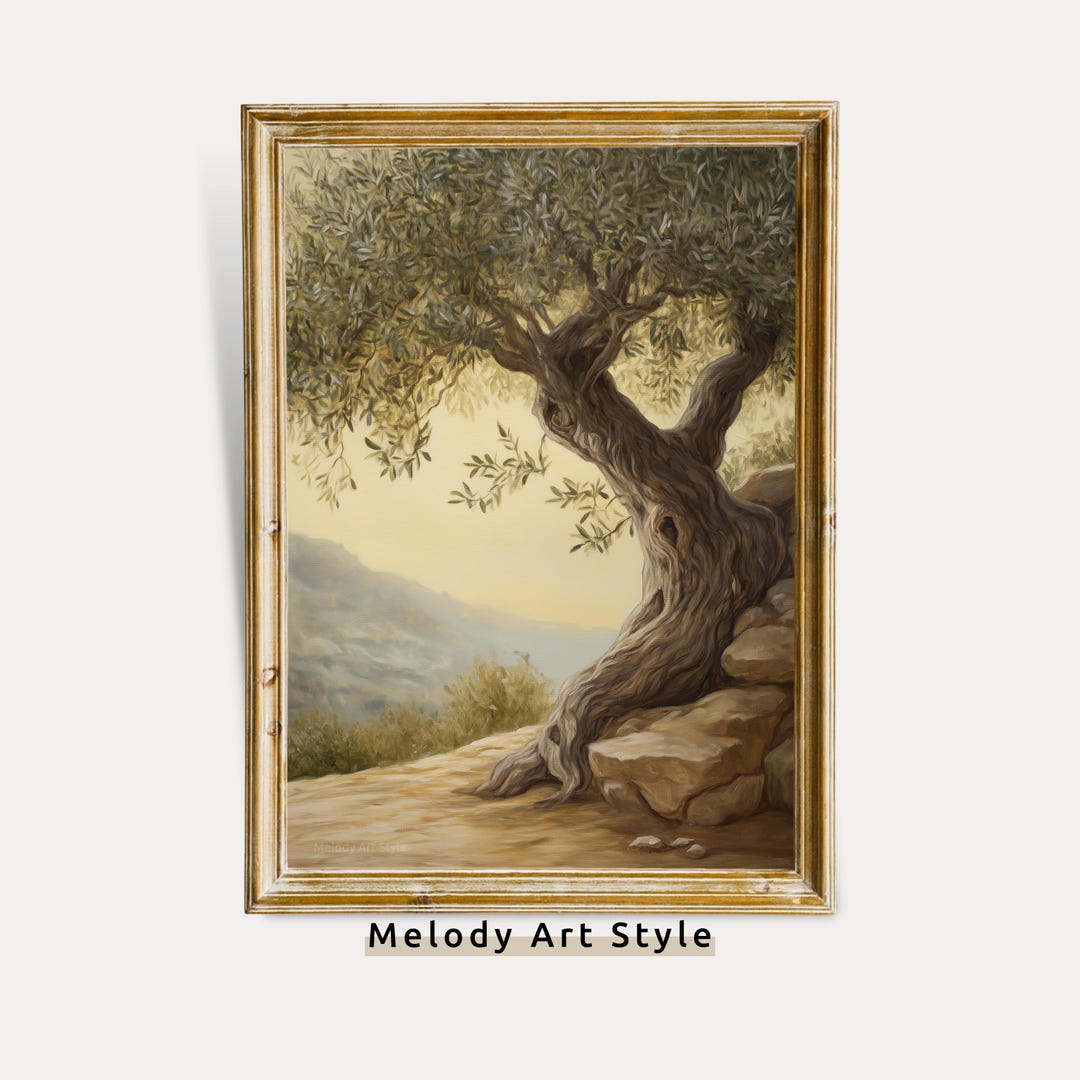 Ancient Olive Tree Oil Painting Bible Verse Wall Art, Christian Easter ...