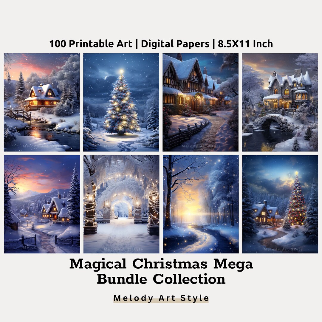 Christmas Village Print, Digital Paper Bundle, Winter Village Junk ...