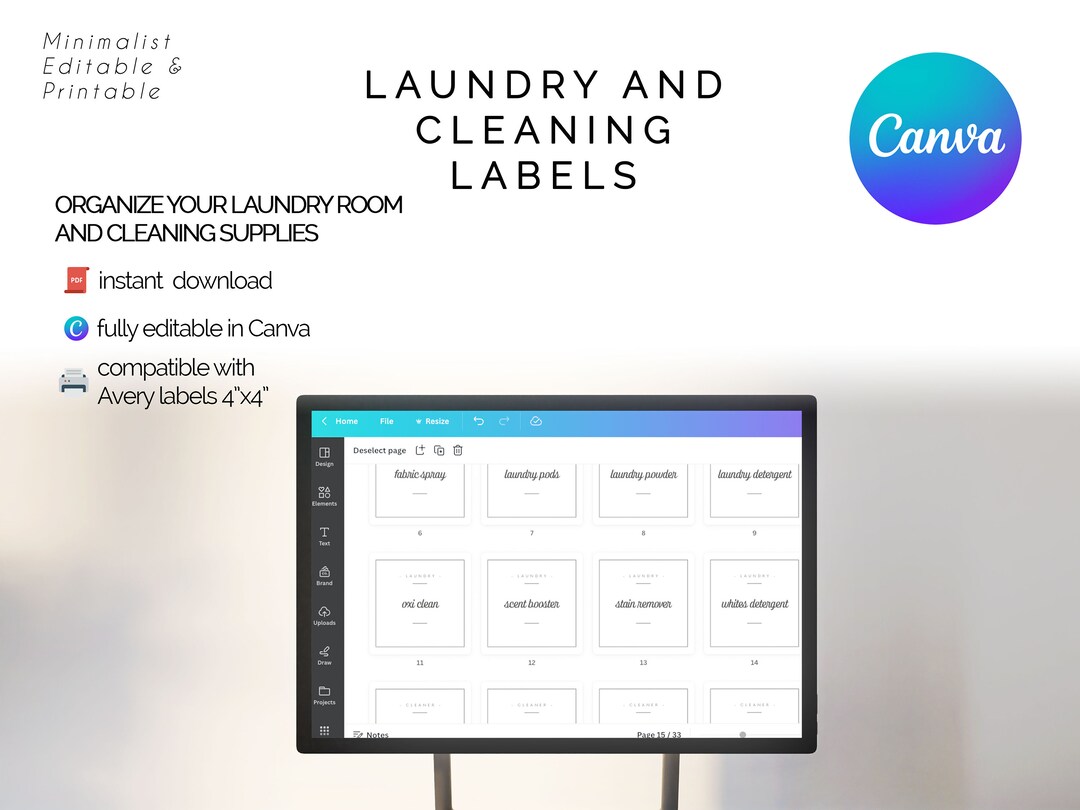 CANVA TEMPLATE- Minimal Laundry and Cleaning Supply Labels - Etsy