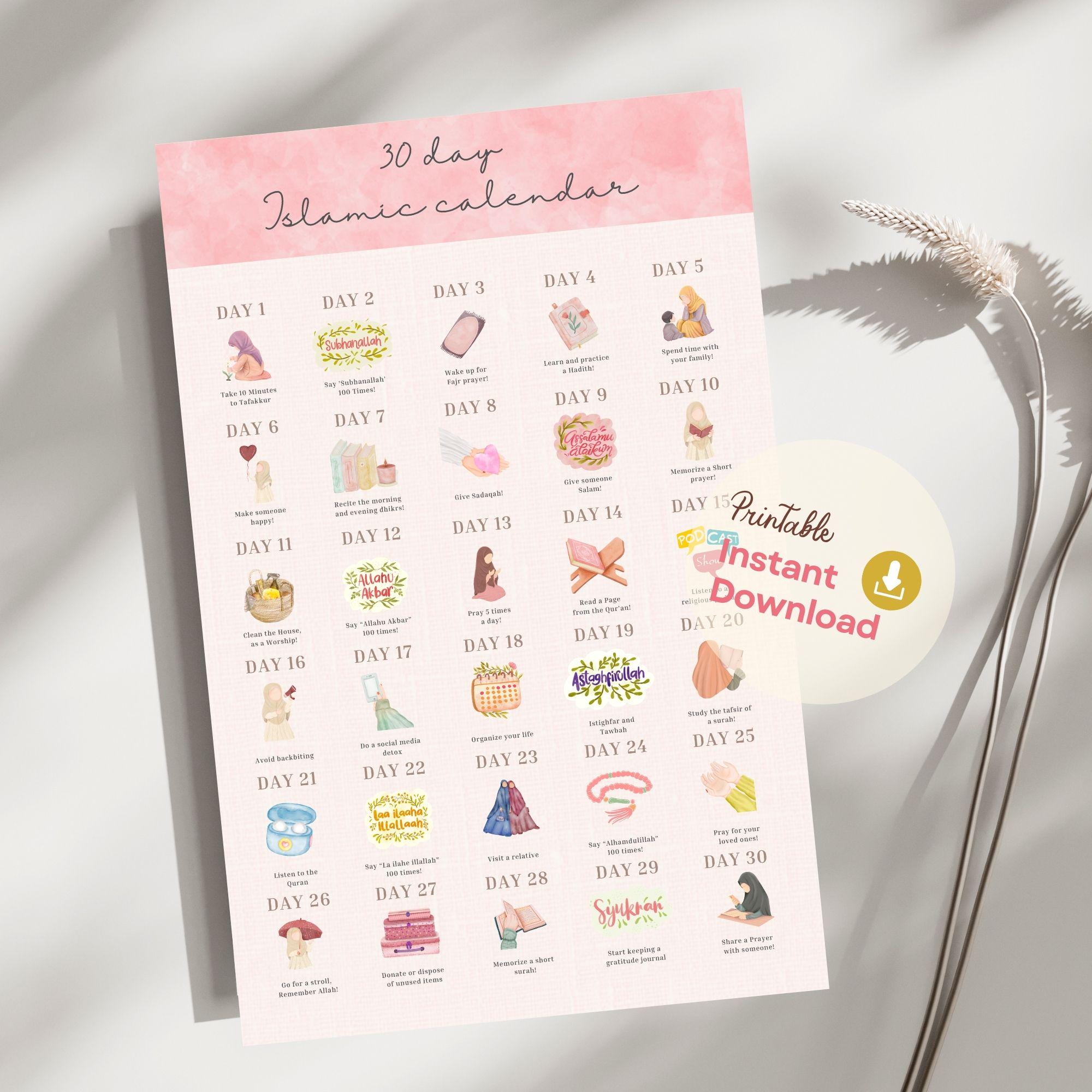 30 Day Islamic Calendar | Printable Digital Download | Muslim Daily ...
