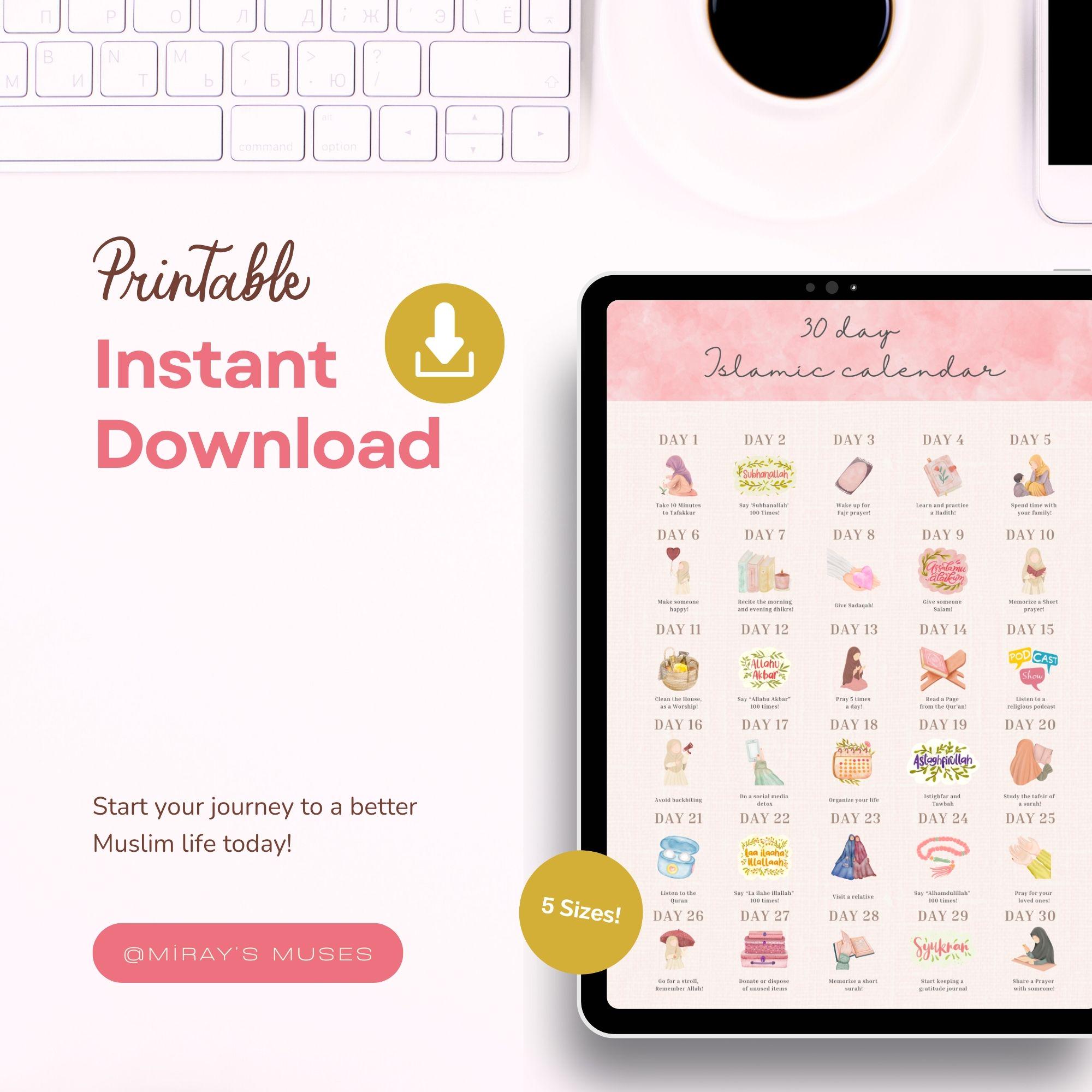 30 Day Islamic Calendar | Printable Digital Download | Muslim Daily ...