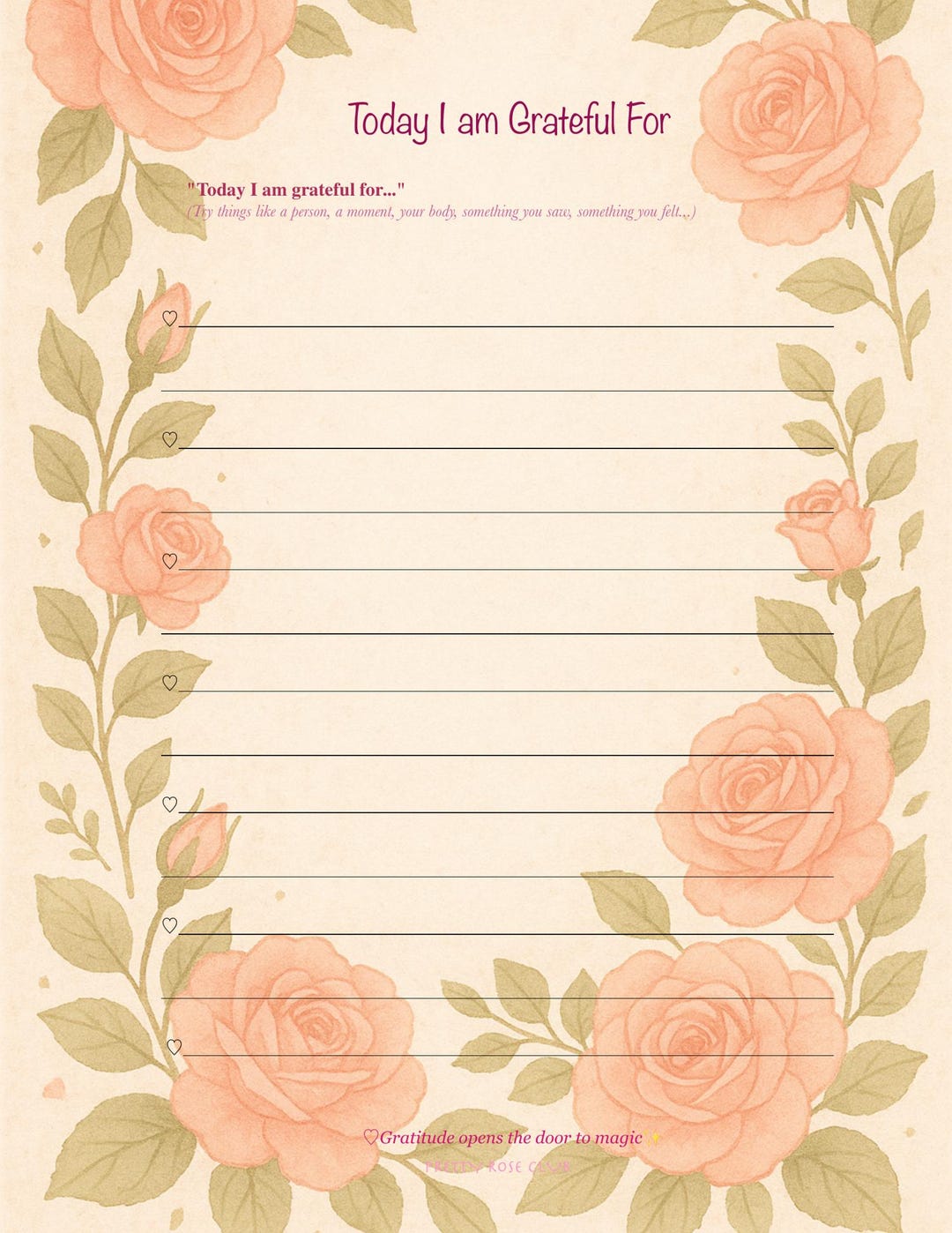 Printable Gratitude Journal Page | Pastel Floral Daily Reflection Sheet ...