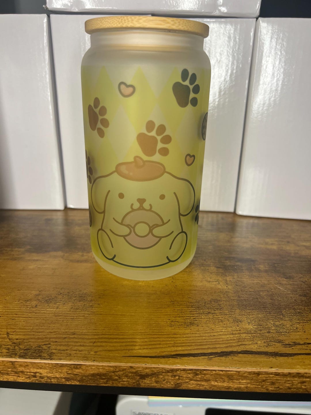 Chibi, Squishy Dog Sublimated Frosted Libbey Glass, 16oz, Bamboo Lid ...