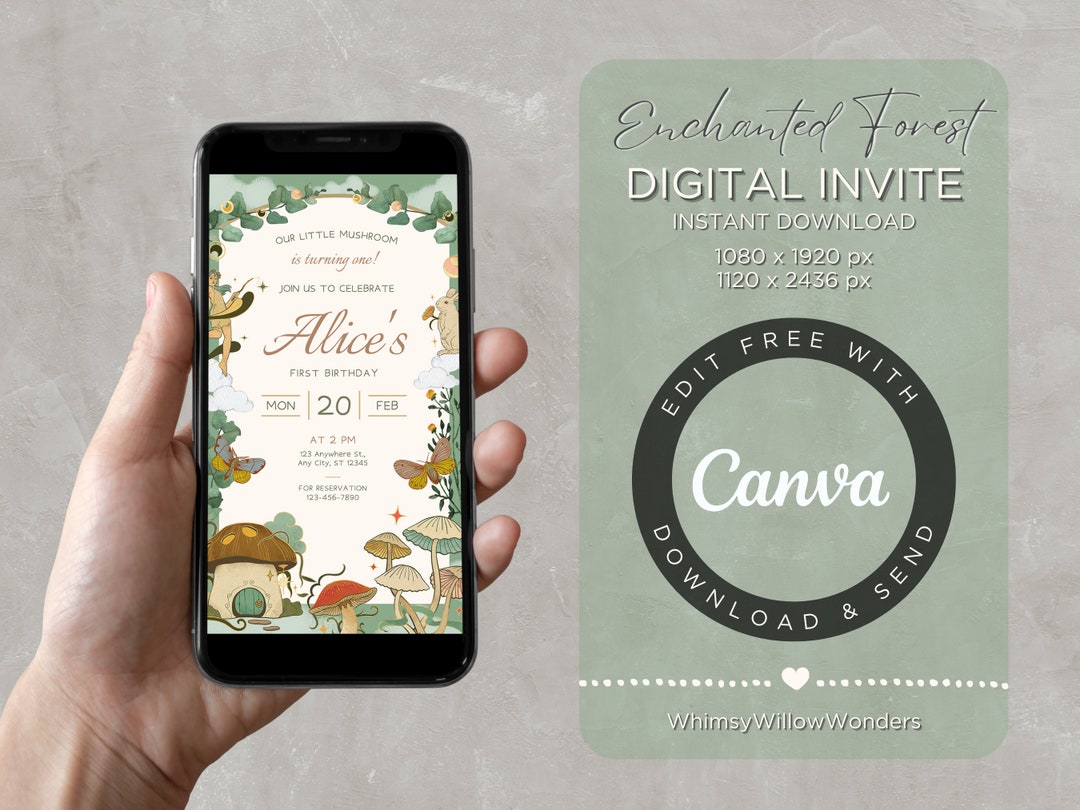 Enchanted Forest Party Invitation DIY Canva Template - Etsy