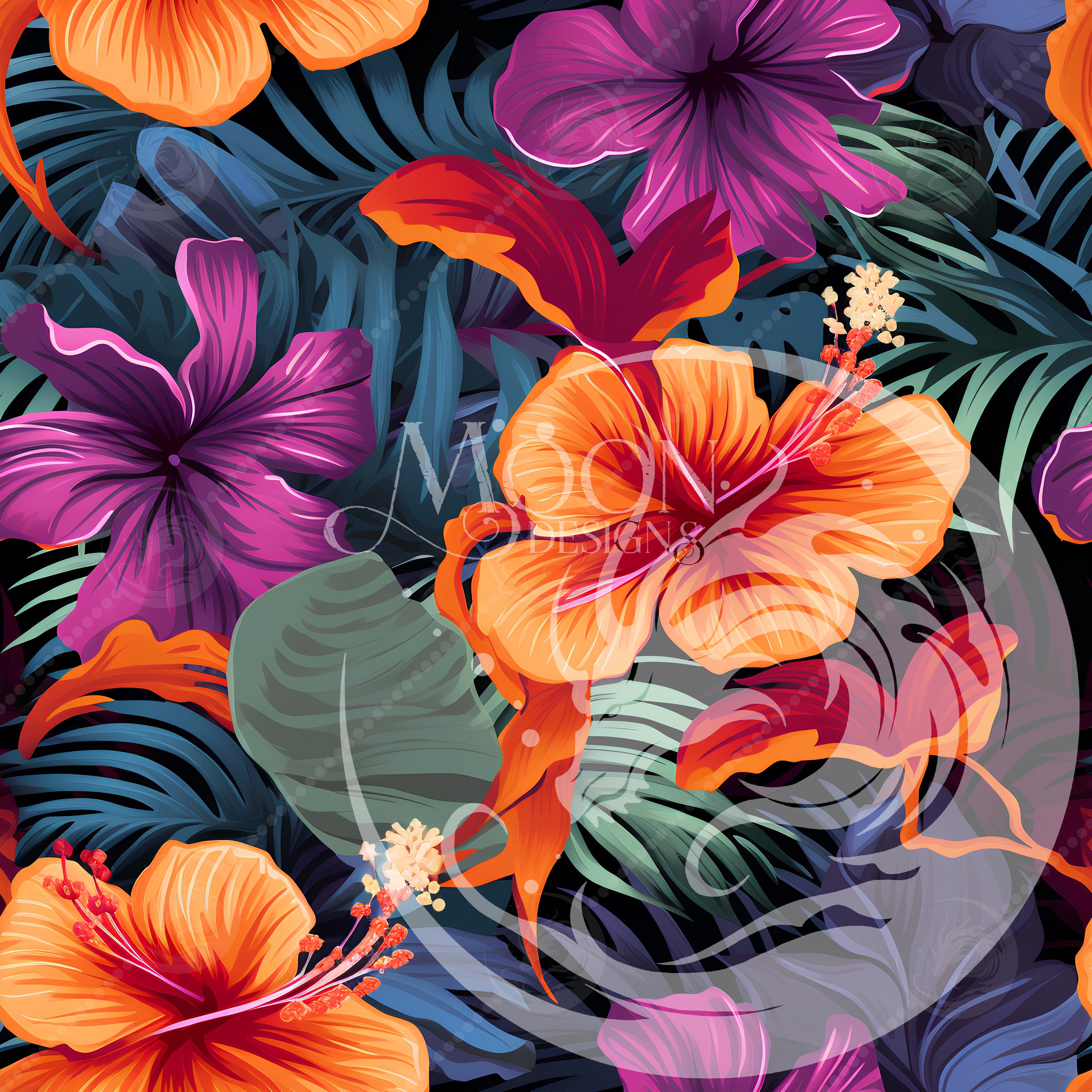 Tropical Flowers Digital Paper Seamless 12 Designs High Resolution ...