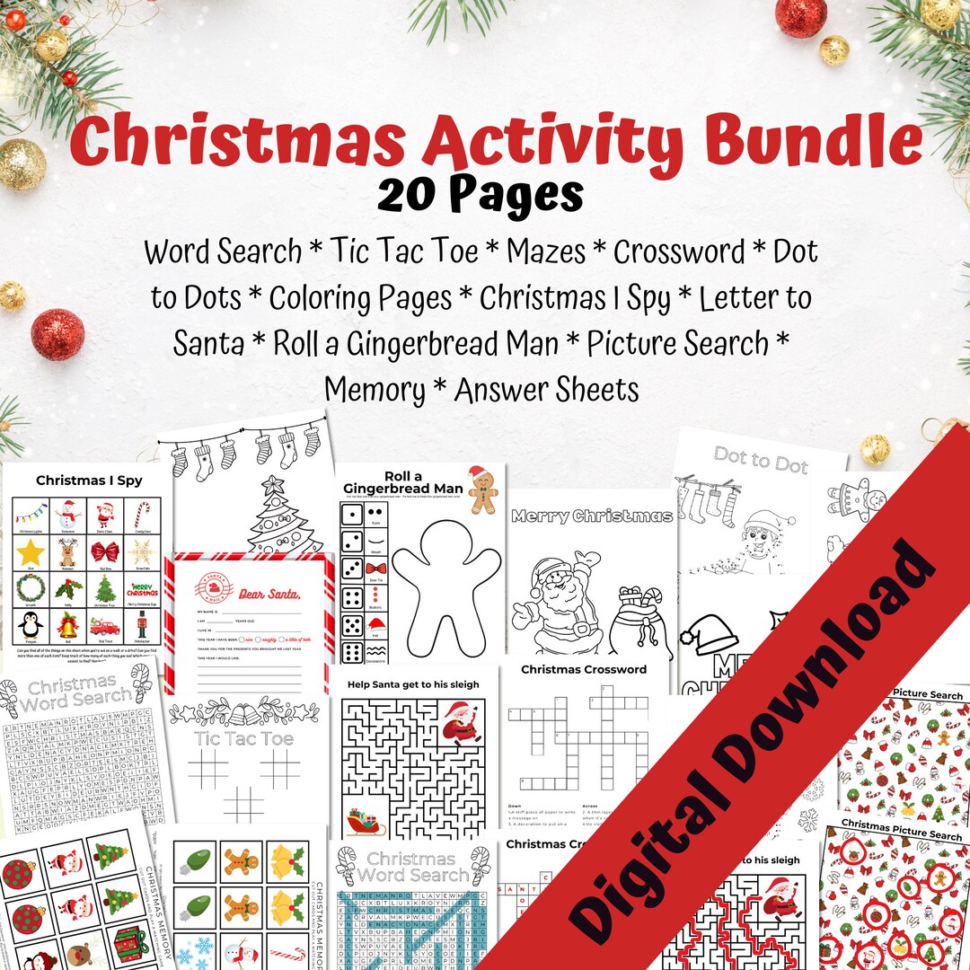 Christmas Activity Bundle for Kids/ Christmas Coloring Pages ...