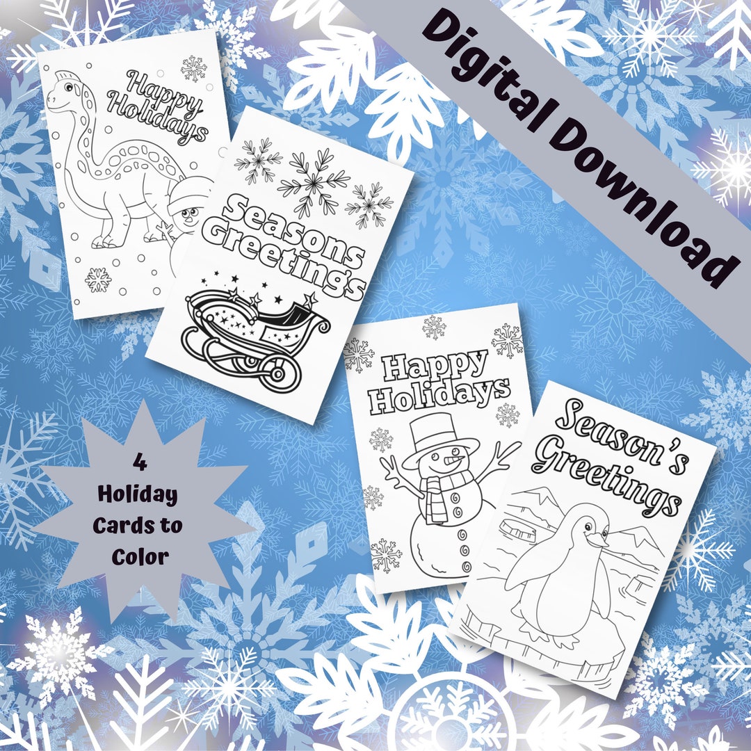 Holiday Coloring Cards Set of 4 Digital Download/ Holiday Activity ...