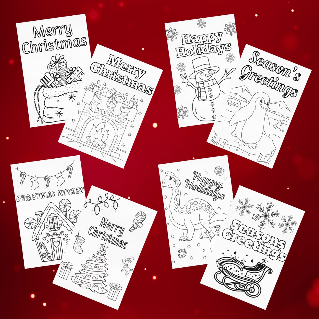 Christmas Coloring Cards Set of 8 / Christmas Activity / Christmas ...