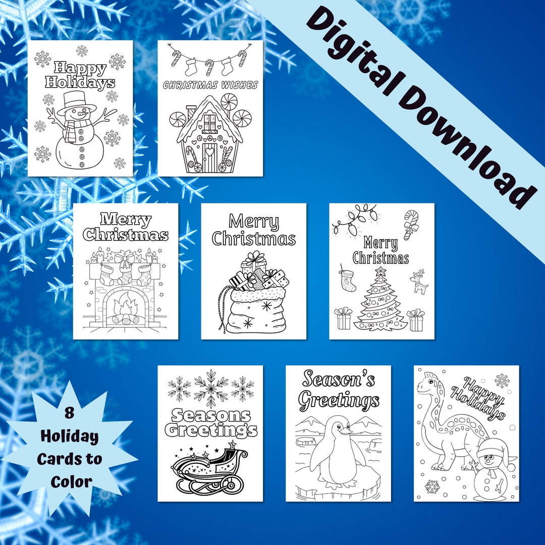 Christmas Coloring Cards Set of 8 / Christmas Activity / Christmas ...