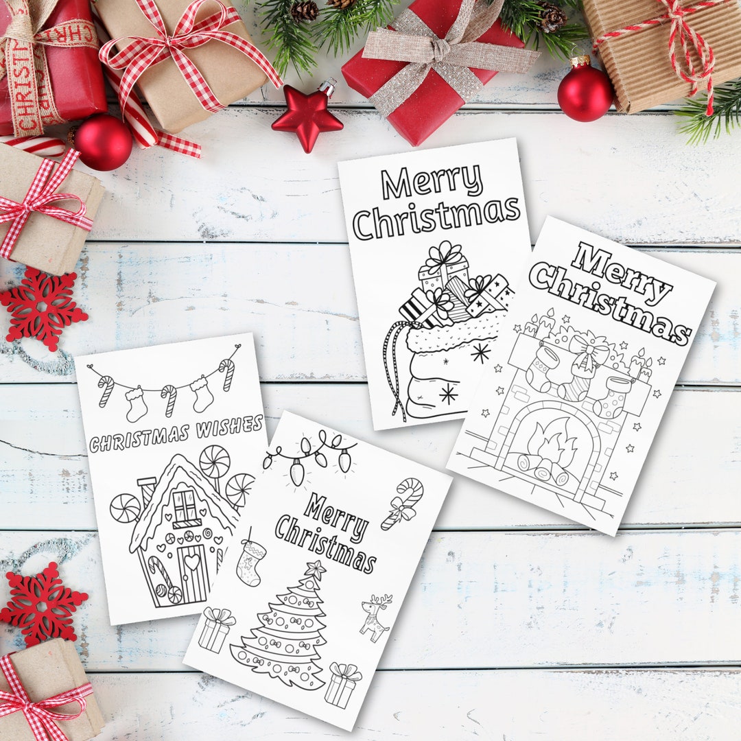 Christmas Coloring Cards Set of 4 / Christmas Activity / Christmas ...