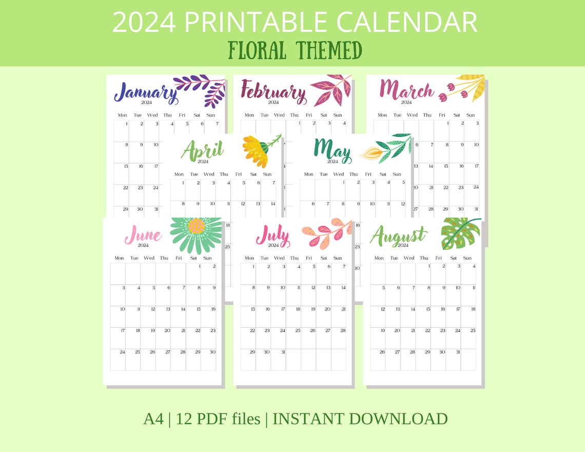 2024 Printable Calendar Printable PDF A4 Monthly Planning - Etsy