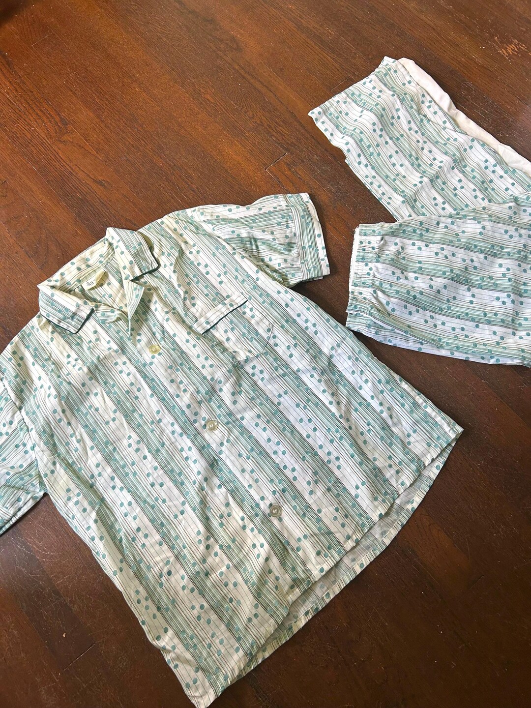 Vintage 1960’s MCM Women’s Pajama Set Shirt and Pants Striped Atomic ...