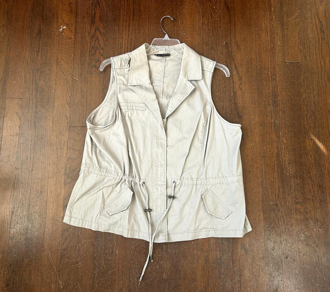 Vintage 90’s Baccini Denim Cargo Stretch Vest Beige Sleeveless Silver ...