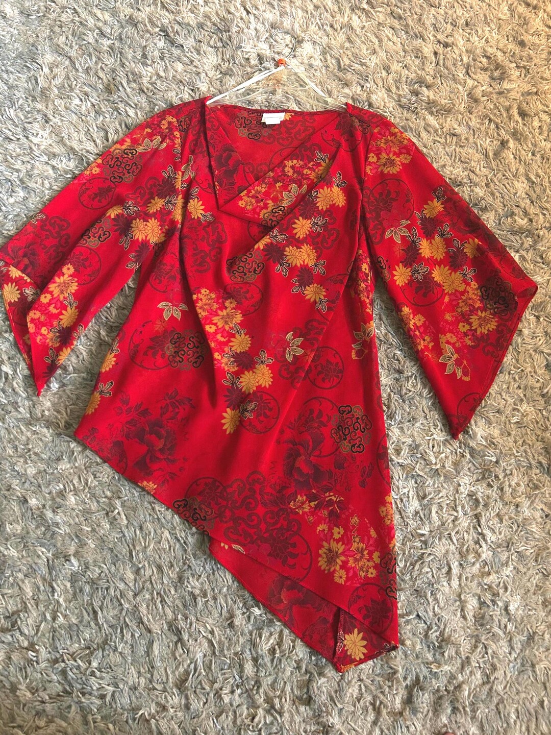 Vintage 90’s Asymmetrical Asian Inspired Top Blouse With Flowy Sleeves ...