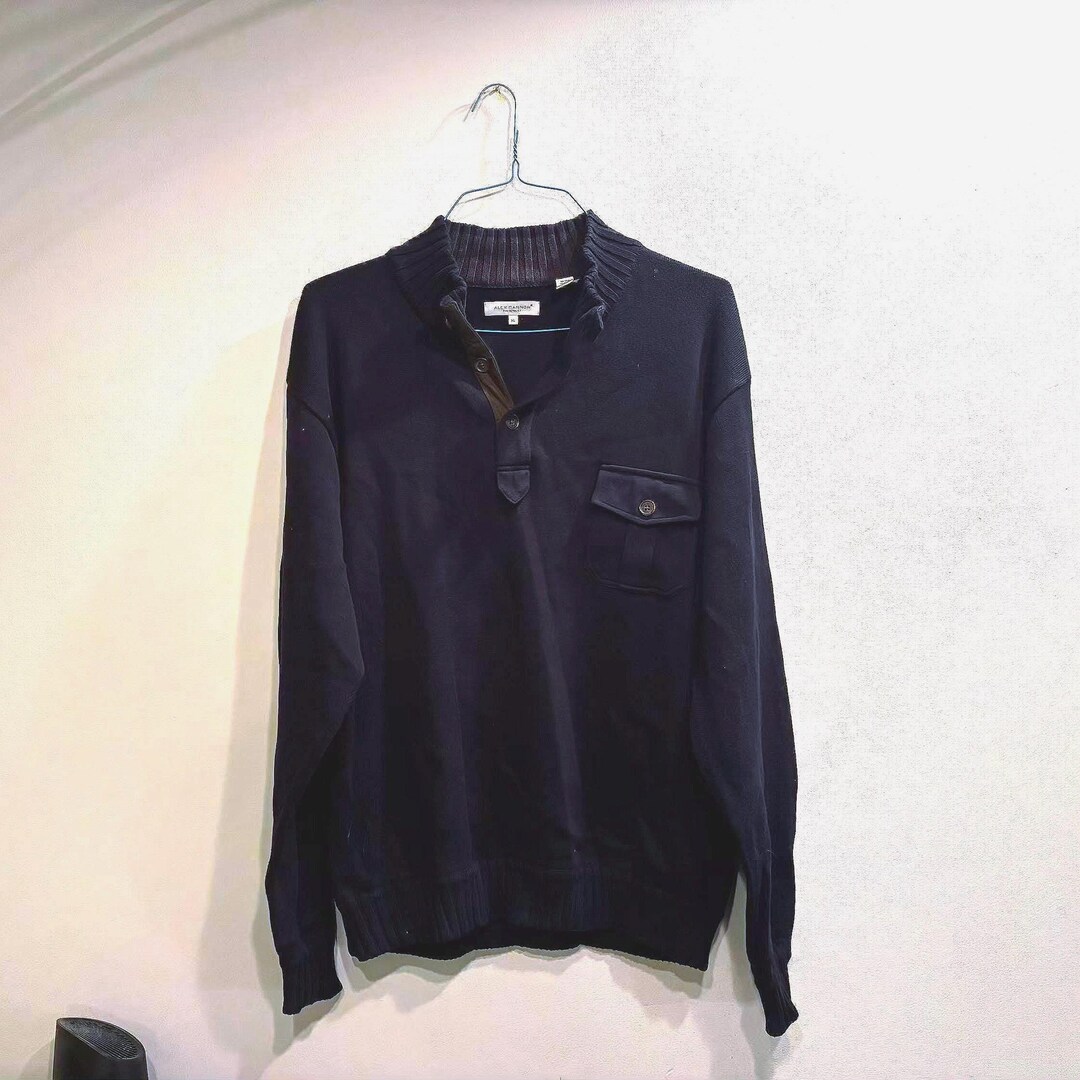 Vintage Alex Cannon Men's 1/4 Zip Sweater XL Navy Blue With Breast ...