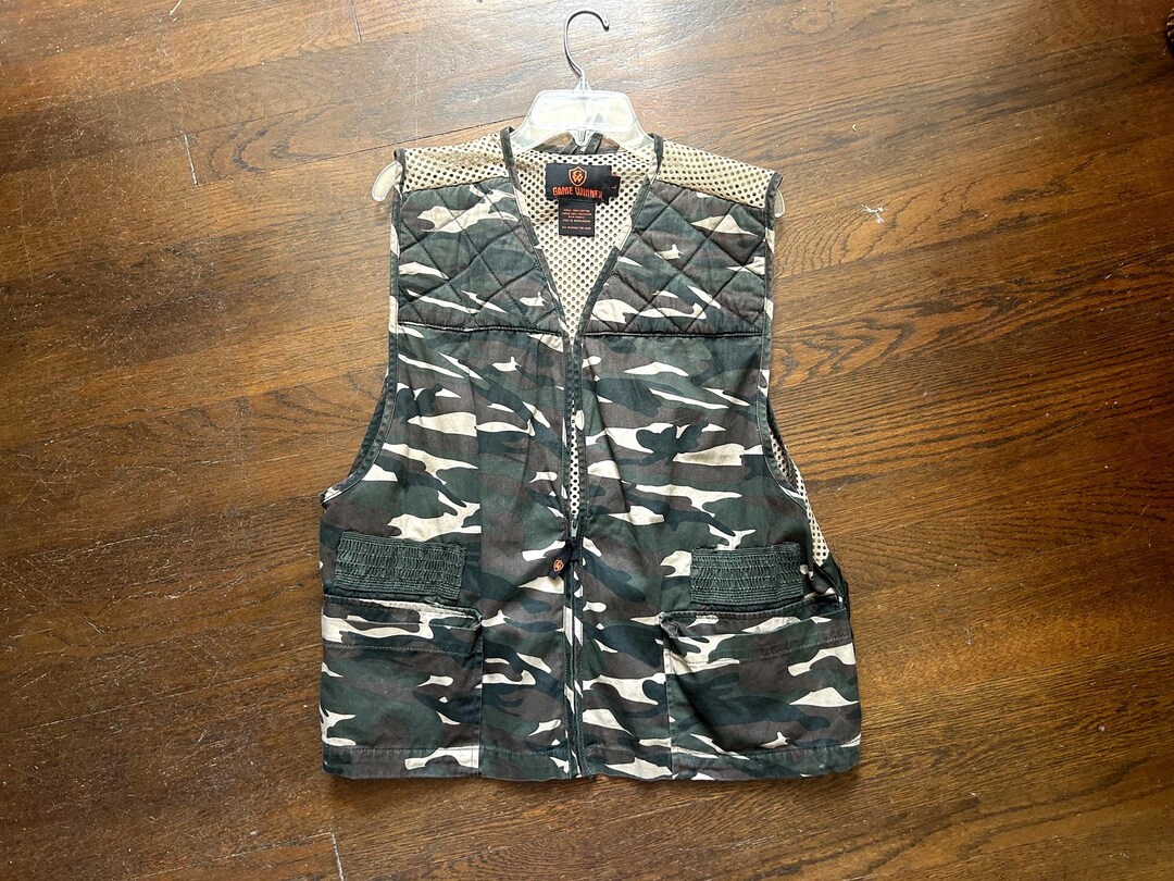 Vintage Game Winner Camo Utility Jacket Vest Gilet Large Hunting Gilet ...