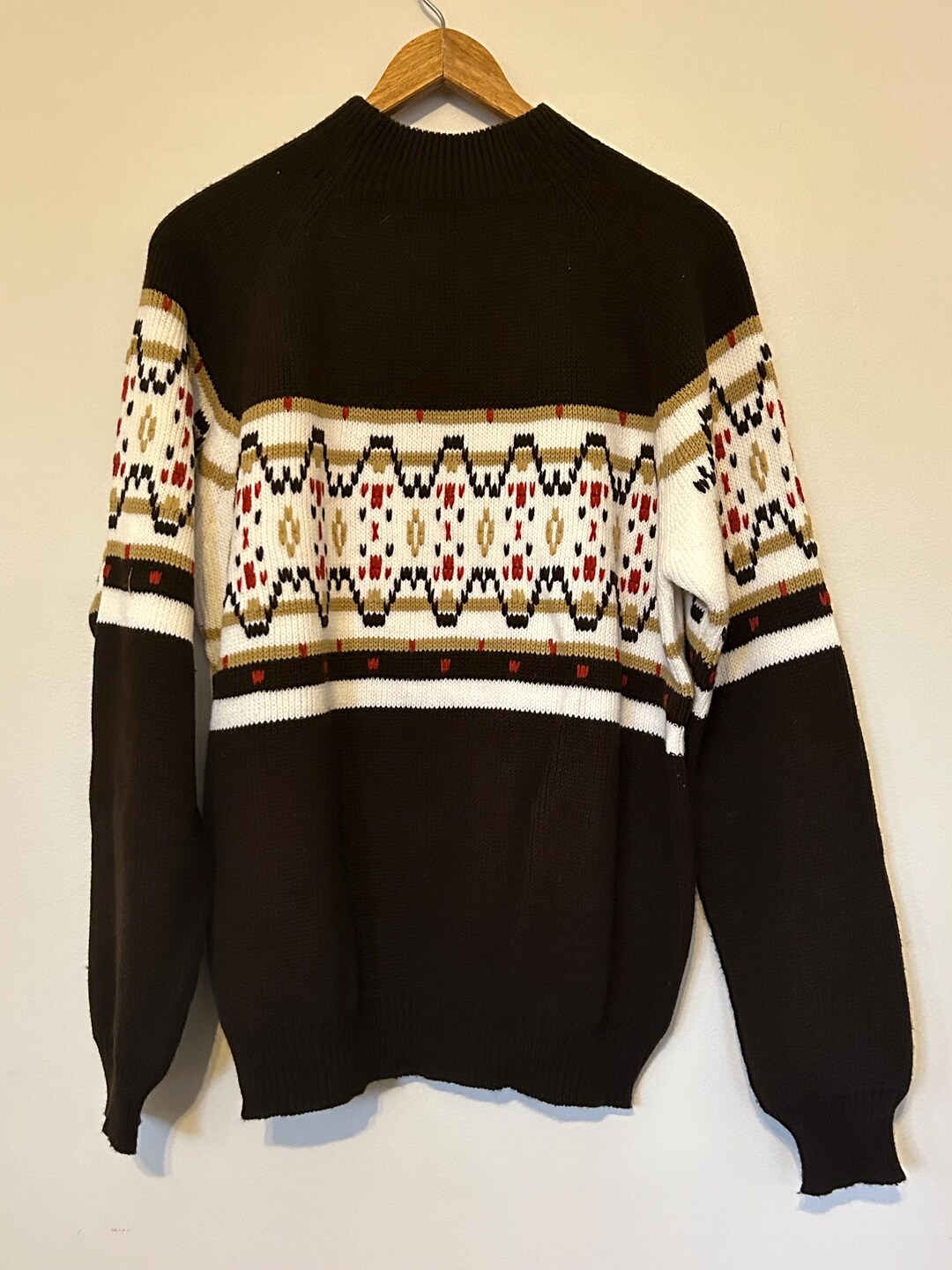 1980’s Vintage Western Native Pattern Knit Sweater Brown Charming Brand ...