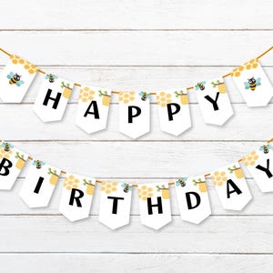 Bumble Bee Banner, Honey Bee Happy Birthday Banner, Printable 1st ...