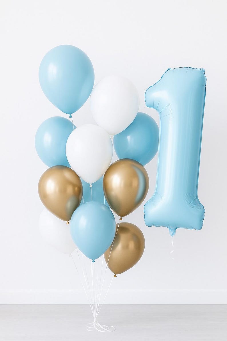 Blue Number One Balloon Bouquet, 1st Birthday Decor - Etsy