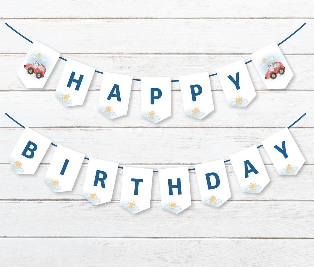 DIY Elephant Happy Birthday Banner, Digital Elephant Decor 1st Birthday ...
