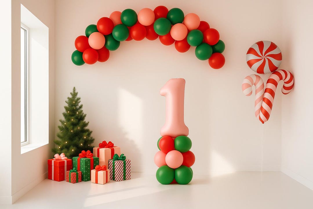 Christmas First Birthday Balloon, 1st Birthday Party, Christmas Arch ...