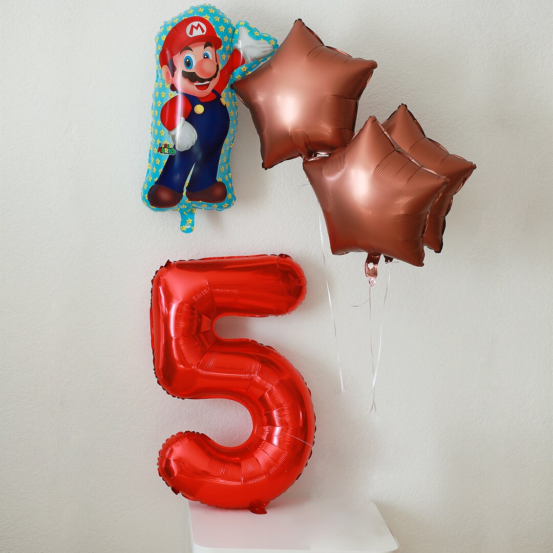 5th Birthday Boy Mario Birthday Party Birthday Party Number Balloon Red ...