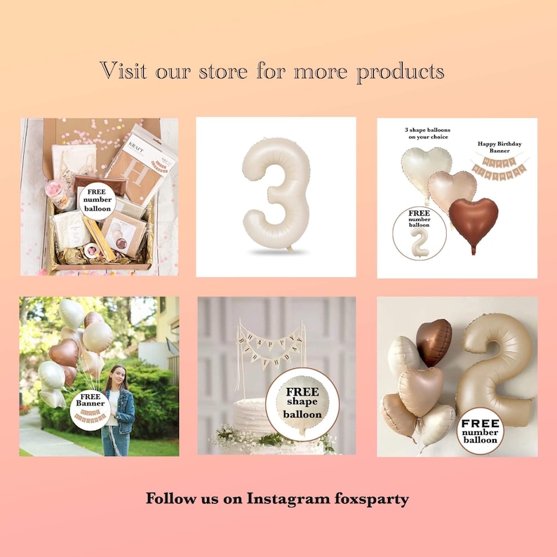 1st 2nd 3rd Number Birthday Balloon Set Beige Cream Heart Minimalist ...