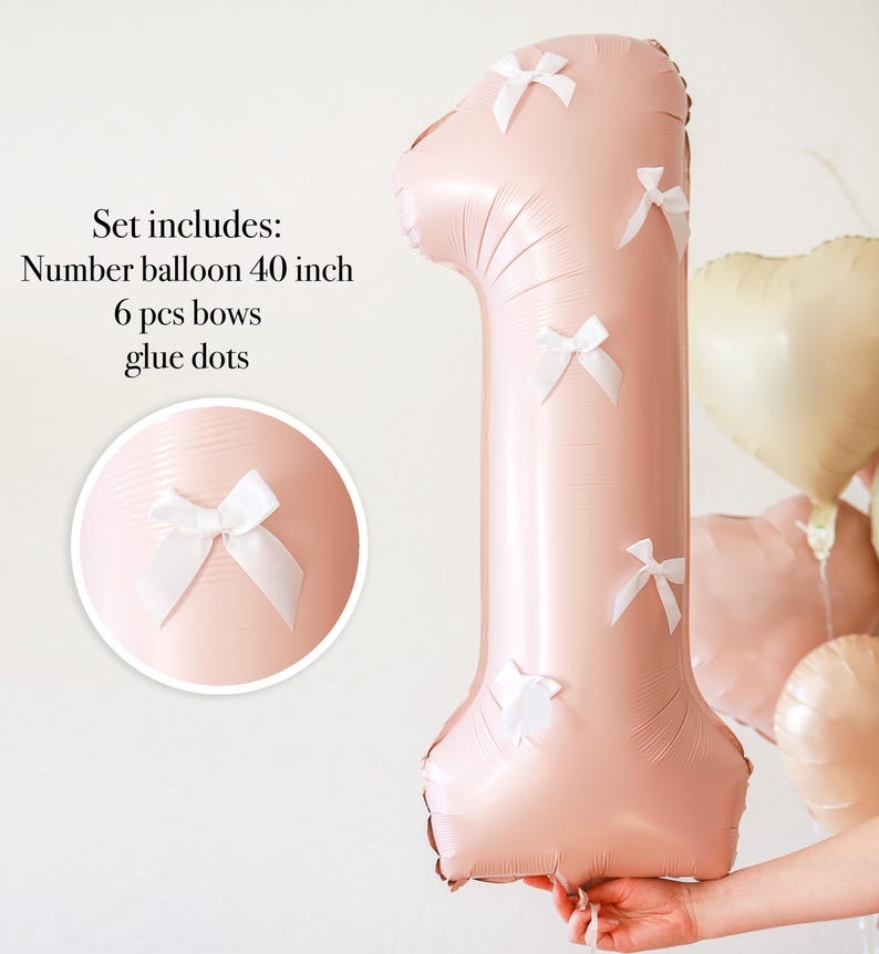 Baby Pink Number Balloon, Pink Balloon With Bow, Sweet 1st Birthday ...