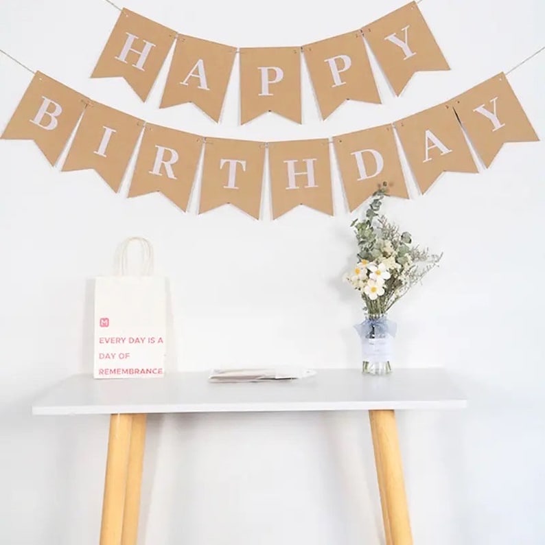 Kraft Happy Birthday Banner Paper Flag Garland for Birthday - Etsy