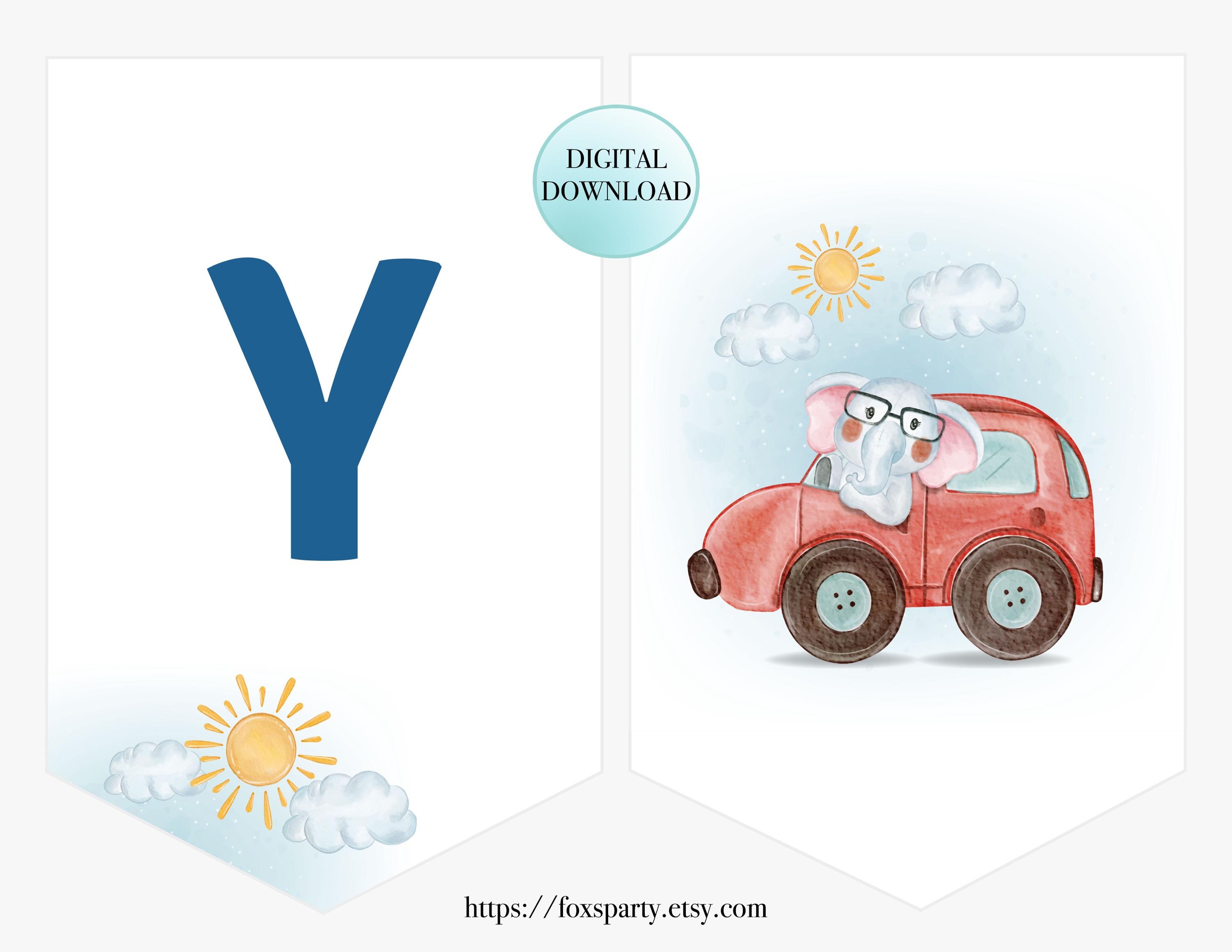 DIY Elephant Happy Birthday Banner, Digital Elephant Decor 1st Birthday ...