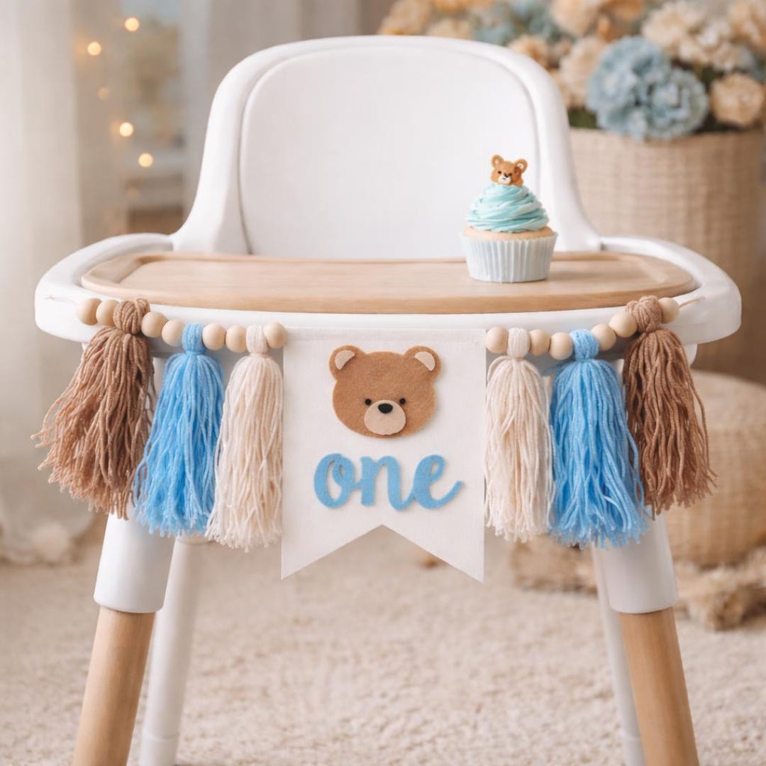 Bear High Chair Banner, Bear First Birthday, Bear Birthday Banner, Bear ...