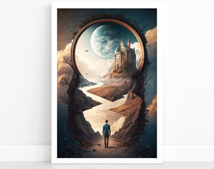 Surreal Landscape With Floating Structures Art Print 18x24in - Etsy