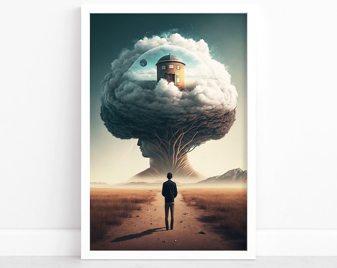 Surreal Landscape With Floating Structures Art Print 18x24in - Etsy