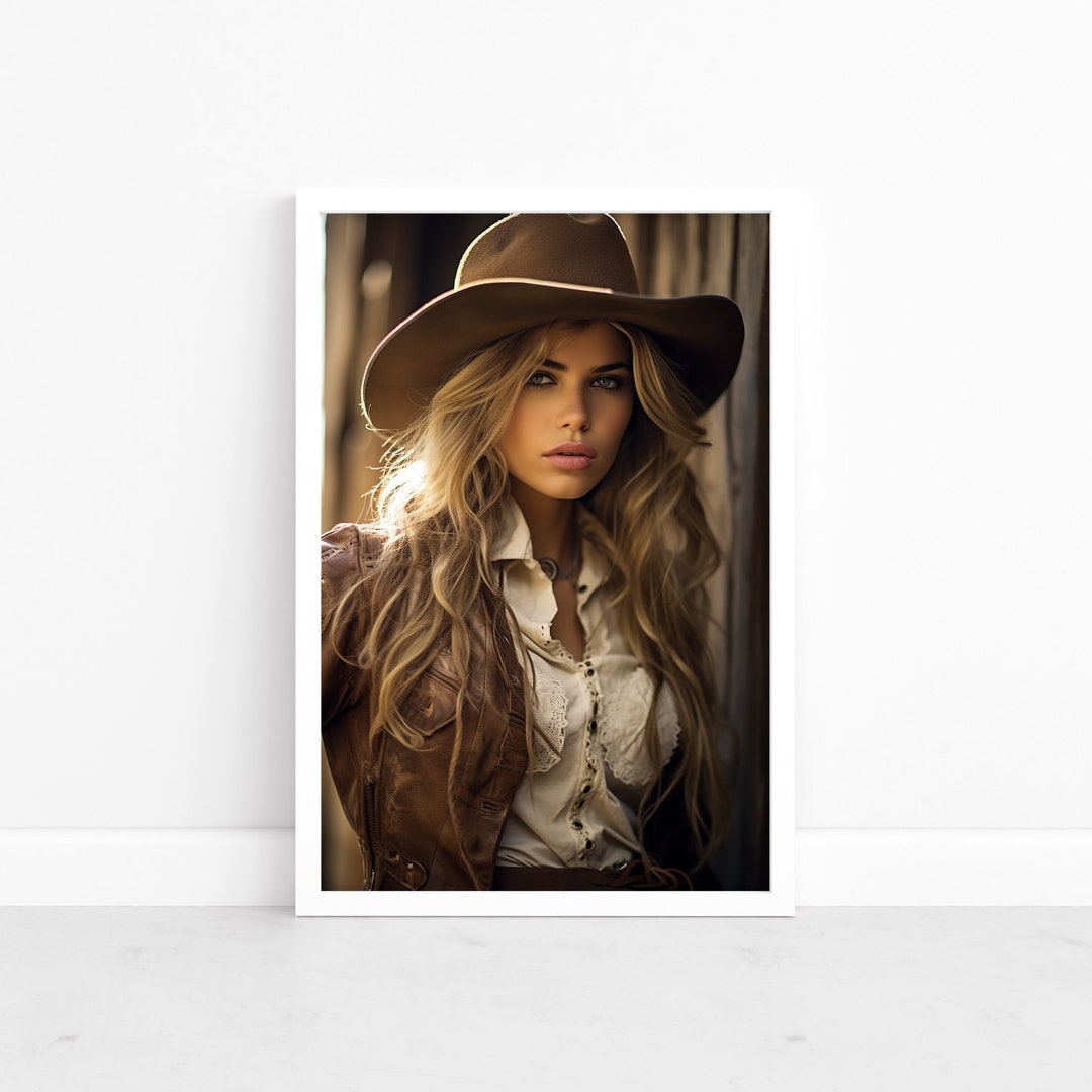 Cowgirl Grace: Portrait Poster Stetson-adorned Western Beauty Cowgirl ...