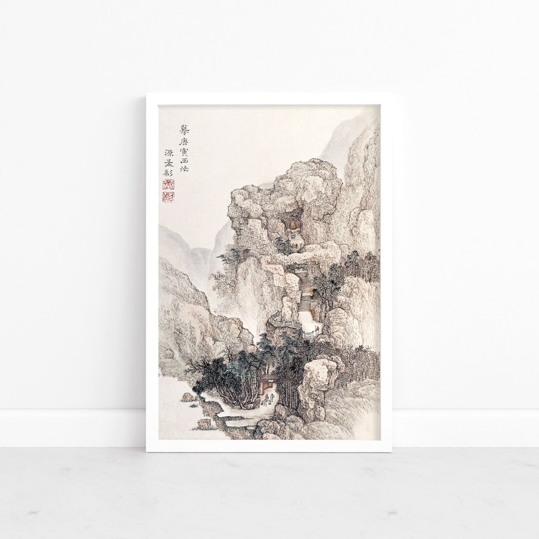 Japanese Rocky Landscape Poster - Art Print | Vintage Illustration ...