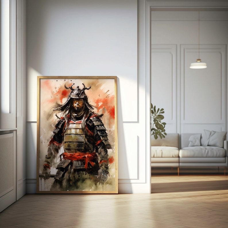 Majestic Samurai Spirit: Vintage Japanese Watercolor Print Poster ...