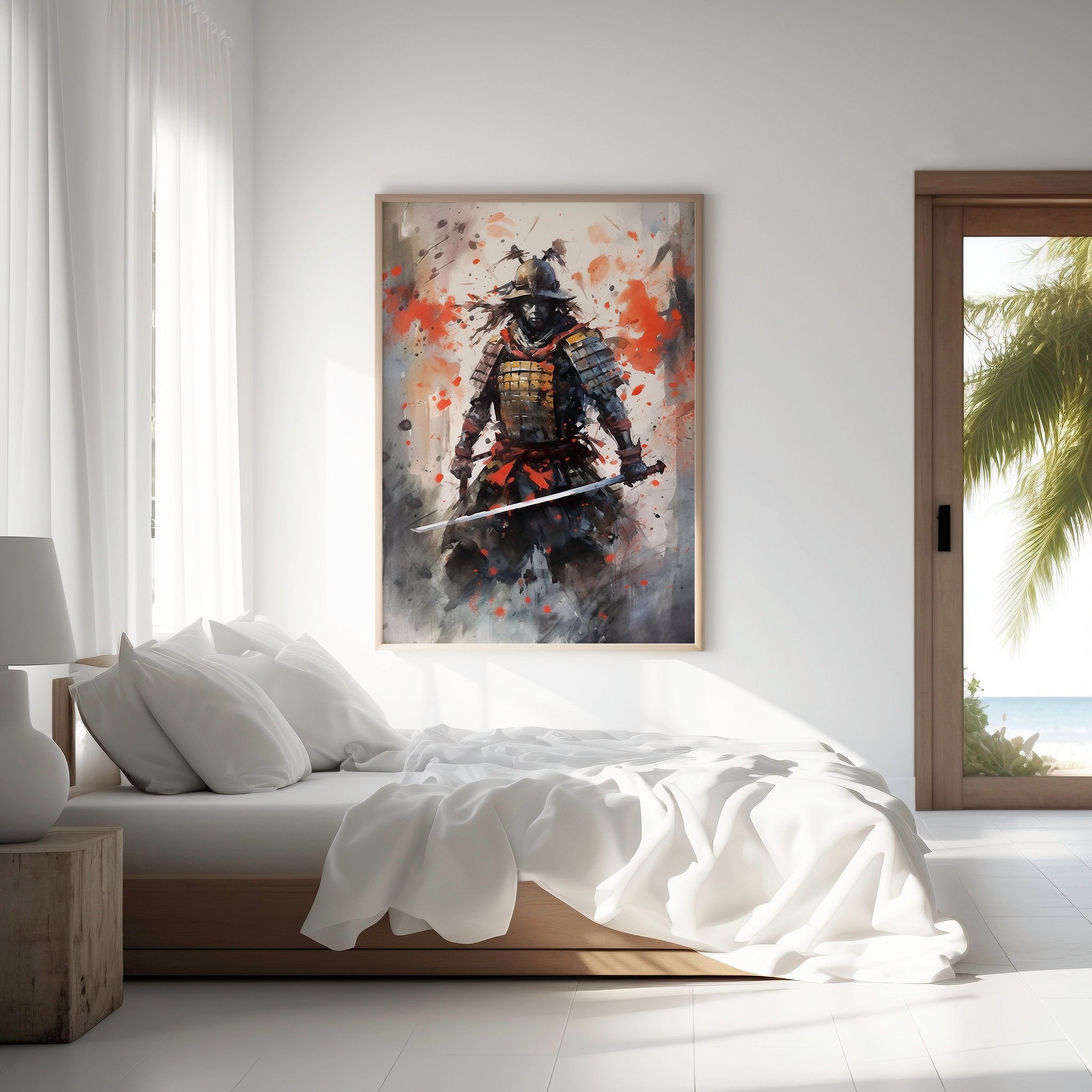 Enigmatic Samurai Aura: Vintage Japanese Watercolor Print Poster ...