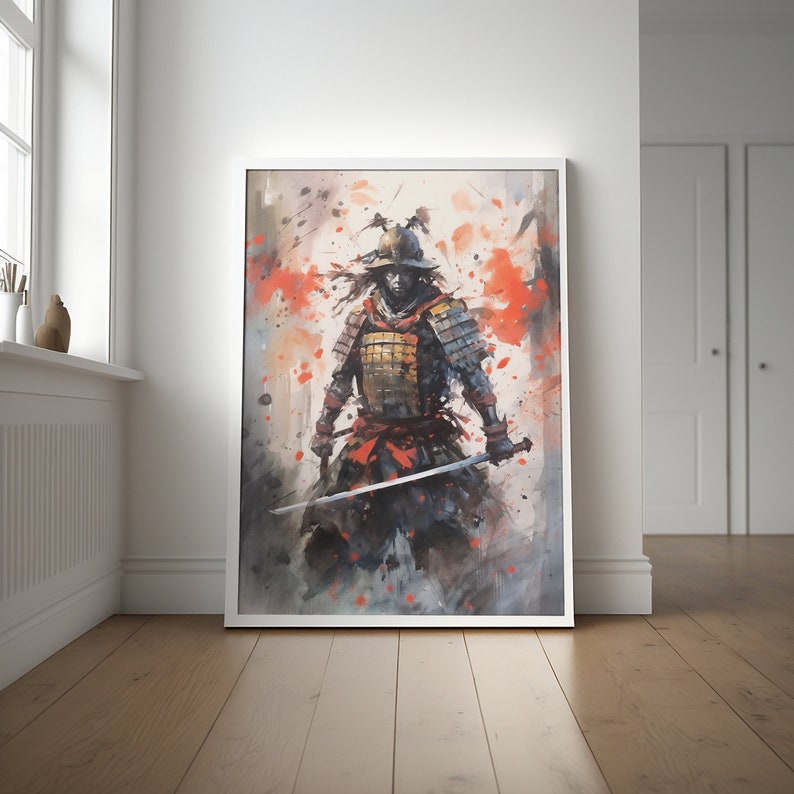 Enigmatic Samurai Aura: Vintage Japanese Watercolor Print Poster ...