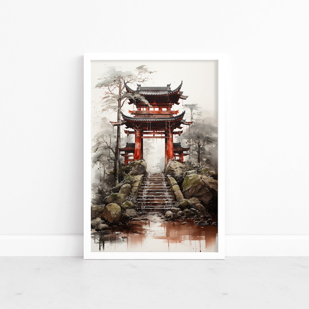 Zen Garden: Enchanting Torii Gate Japanese Landscape Illustration ...