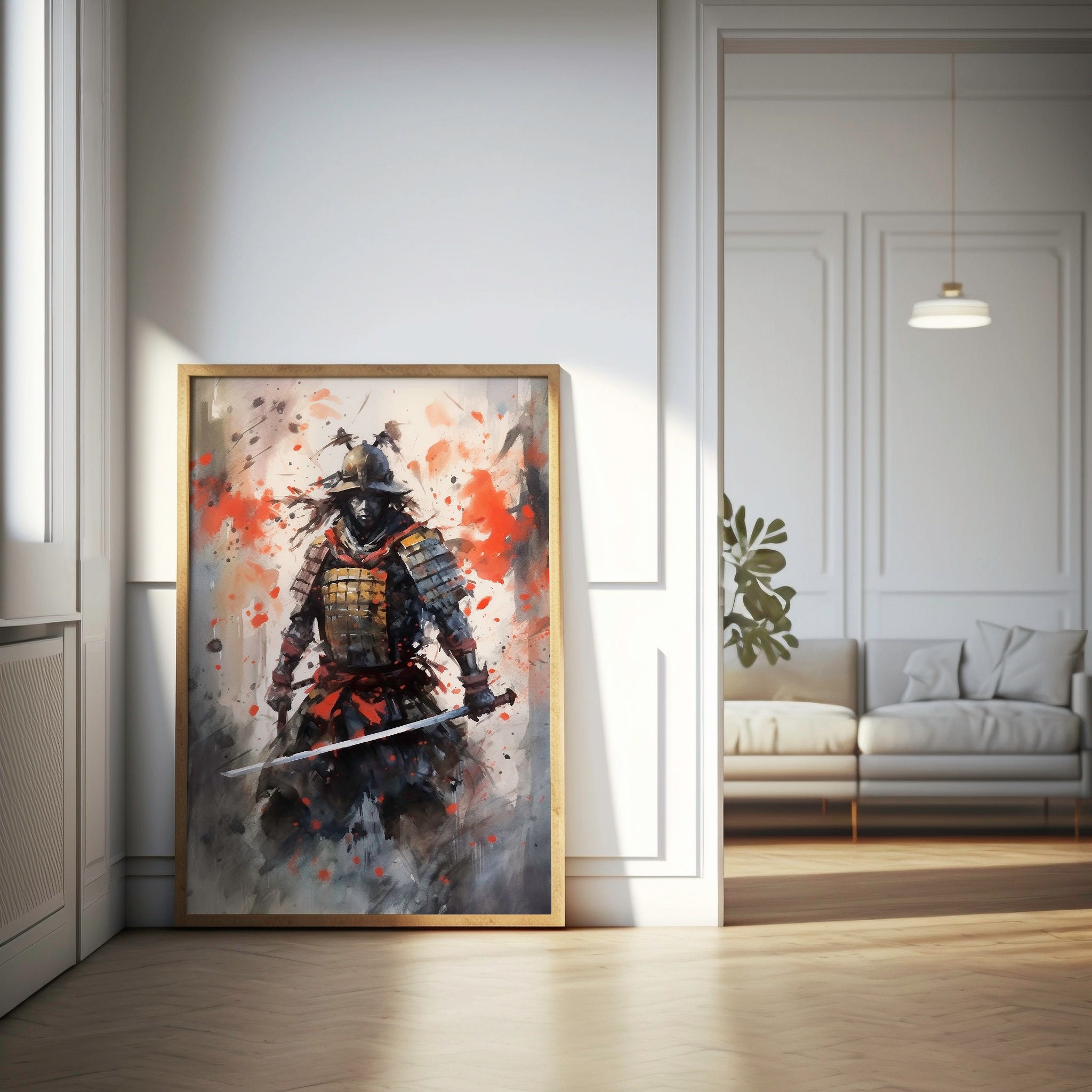 Enigmatic Samurai Aura: Vintage Japanese Watercolor Print Poster ...