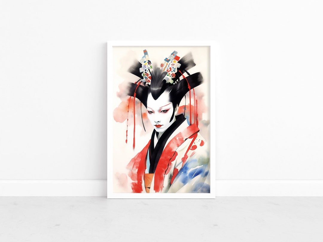 Elegant Kabuki: Actor Watercolor Art Print Poster | Authentic Japanese ...