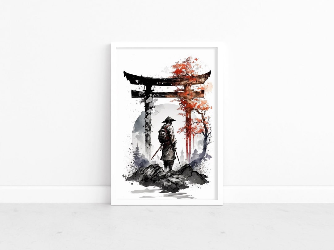 Torii Gate Poster | Samurai Modern Artwork | Watercoolor Painting ...